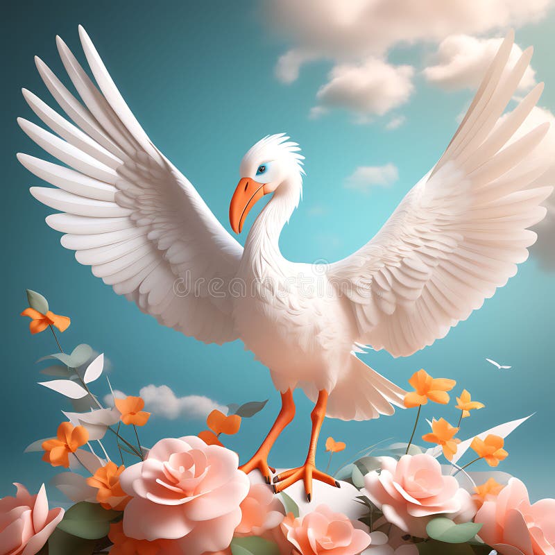 Celestial Arrival: White Stork, Symbol of Birth â€“ 3D Render ...