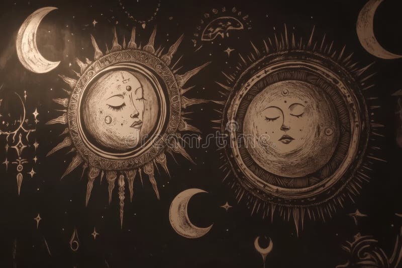 Celestial Artistry: Minimalistic Sun and Moon Illustration in a Cosmic ...