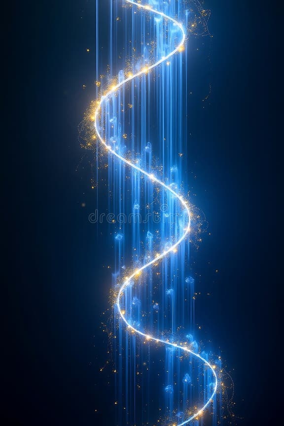 Celestial Ascent a Luminous Blue Energy Helix Rises Against a Dark ...