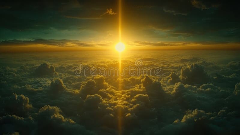 Celestial Ascent Radiant Sun Above the Cloud Sea Golden Light Piercing ...