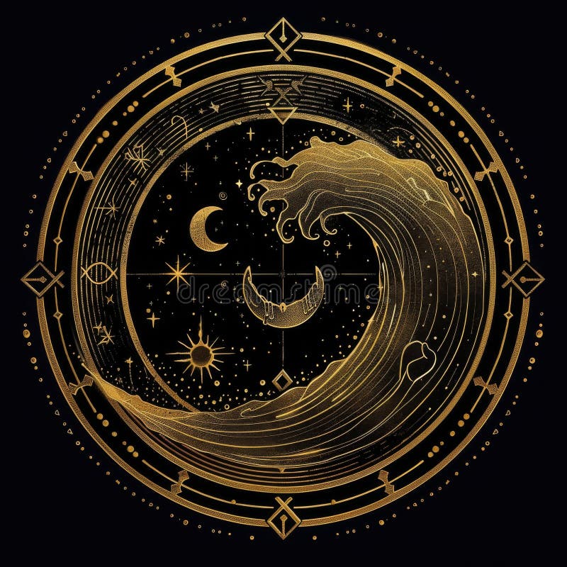 Celestial Astrology Wave with Moon and Stars in Ethereal Esoteric ...