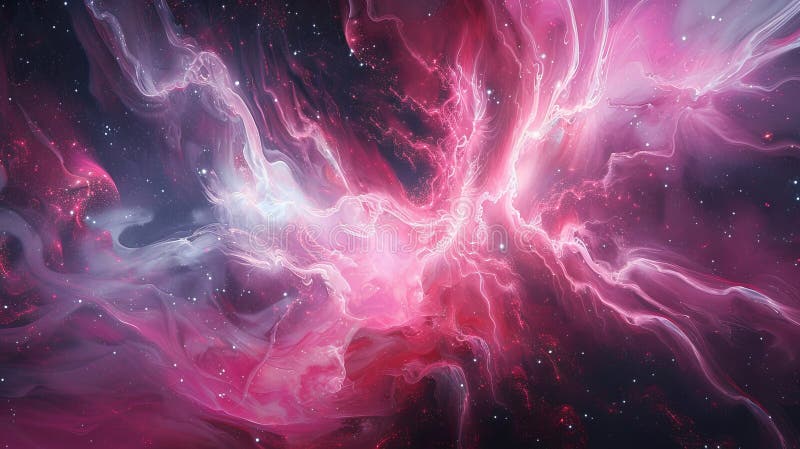 Celestial Aurora Burst with Pink and Silver Cosmic Lights in Abstract ...