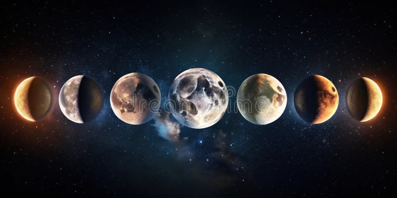 A Celestial Ballet Seven Planetary Bodies in Various Phases Orbiting a ...