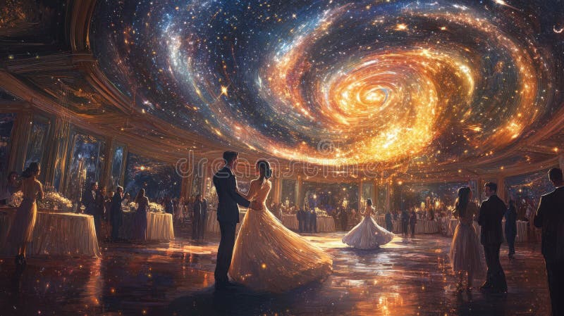 Celestial Ballroom Dance a Galactic Wedding Reception Stock Image ...