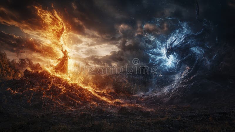 Celestial Battle of Light and Darkness Epic Landscape Digital Art ...