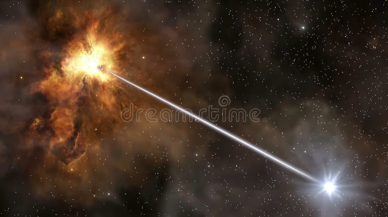 A Celestial Beam of Light Connects Two Celestial Bodies in Space Stock ...