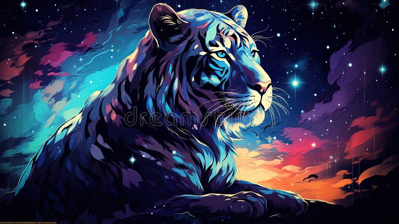 Celestial Beast in Cosmic Realm Stock Illustration - Illustration of ...