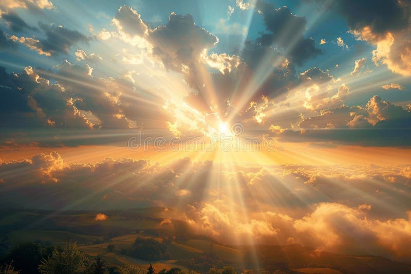 Celestial Beauty Divine Rays Break through Clouds, Revealing Serene ...