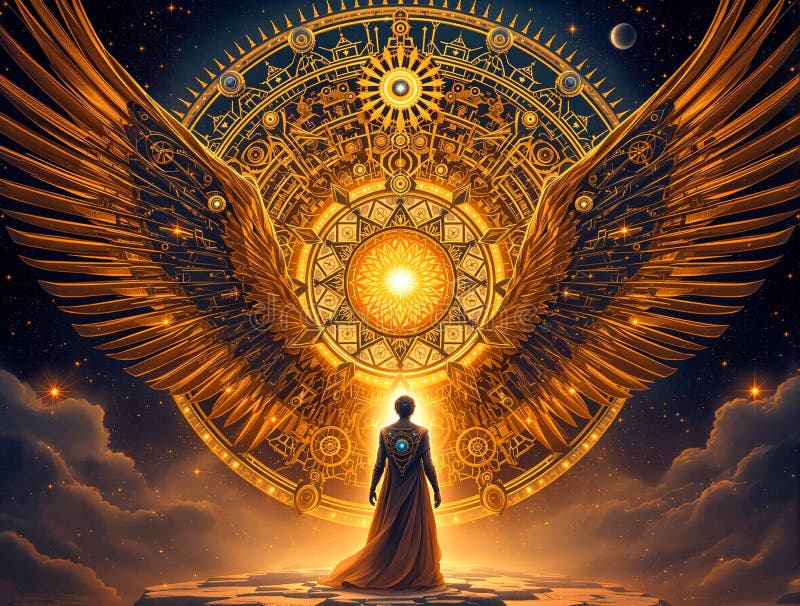 Celestial Being with Golden Wings and Cosmic Energy Stock Photo - Image ...