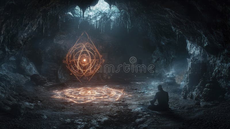 Celestial Being Practicing Magic in Dark Eerie Cavern Mystical ...