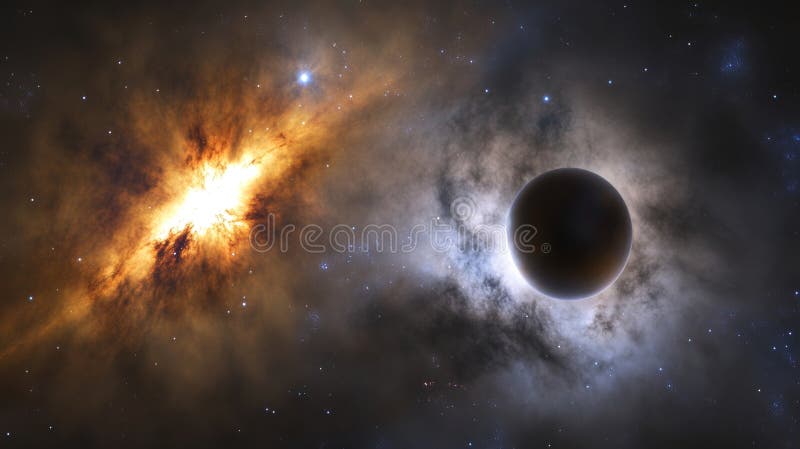 A Celestial Black Hole Devouring a Distant Star Amidst Ethereal Nebulae ...