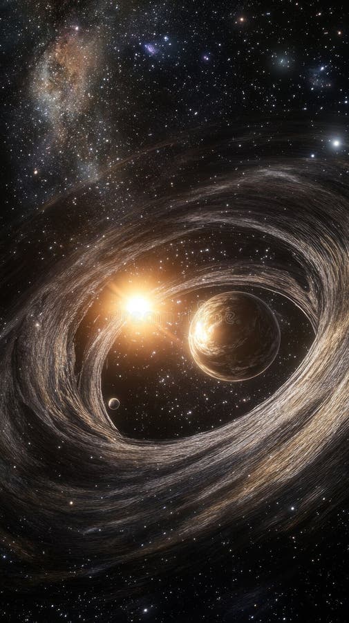 Celestial Black Hole with Glowing Planets and Cosmic Vortex Stock Photo ...