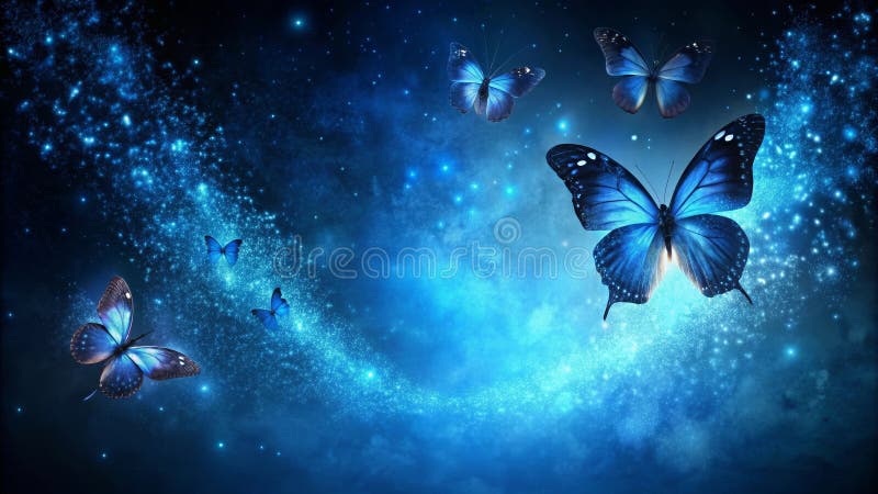 Celestial Blue Butterflies Dancing in a Sparkling Night Sky. Generative ...