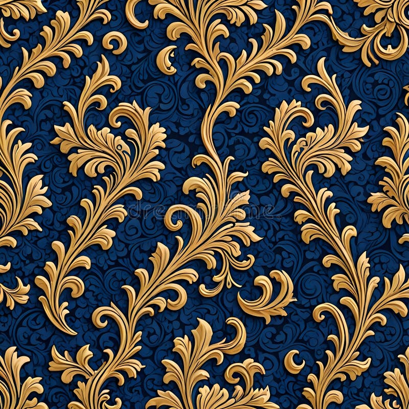 Celestial Blue & Gold Damask Brocade: a Seamless Expression of Classic ...