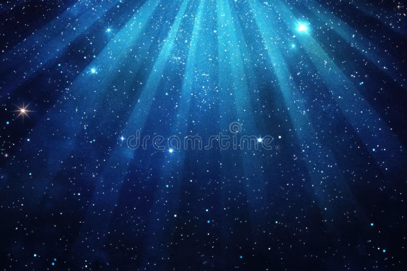 Celestial Blue Starry Sky with Radiant Light Beams in Space. Stock ...