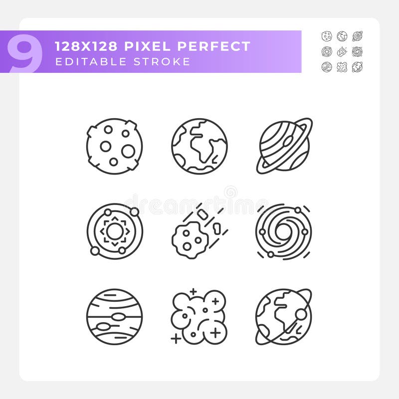 Celestial Bodies Pixel Perfect Linear Icons Set Stock Vector ...