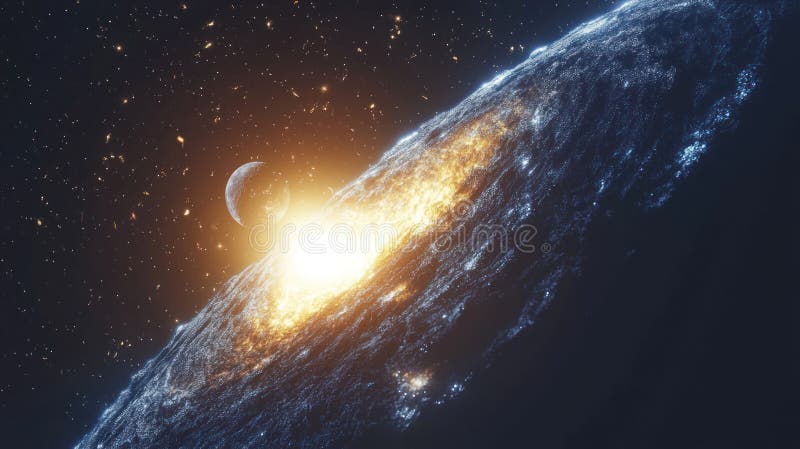 Celestial Body with Bright Core and Orbiting Planet Stock Illustration ...