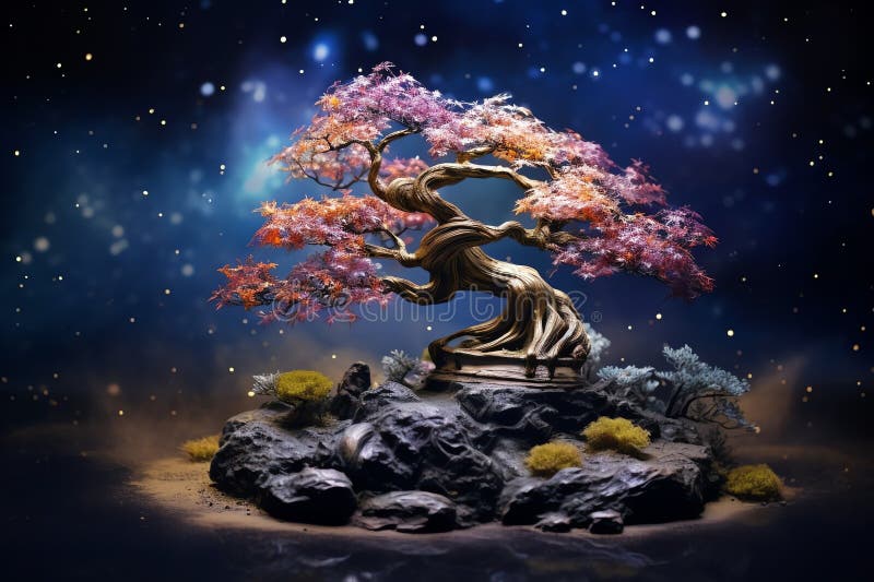 Celestial Bonsai Fantasy Sky Night Gazing Stock Illustration ...