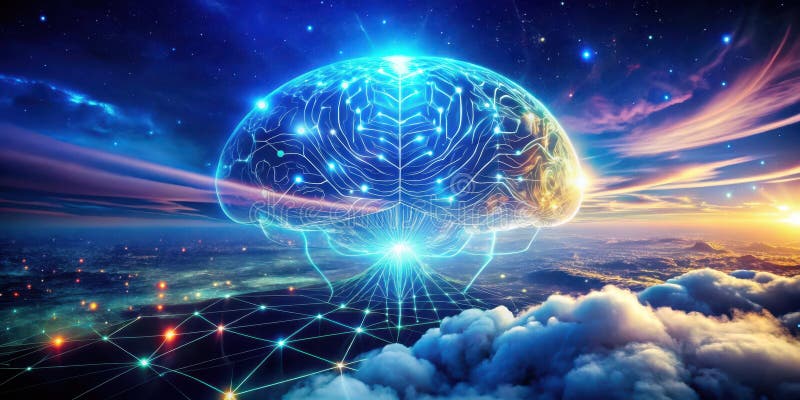 A Celestial Brain Illuminated Neural Pathways Connect Above a World of ...