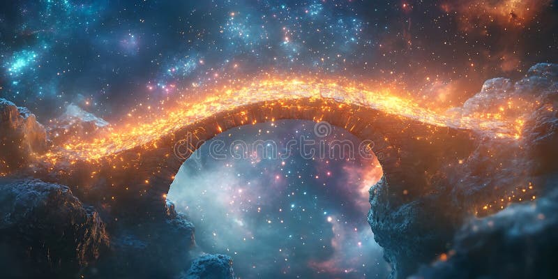 Celestial Bridge Made of Stardust Connecting Two Worlds for Fantasy SciFi and Dreamlike Concepts ...