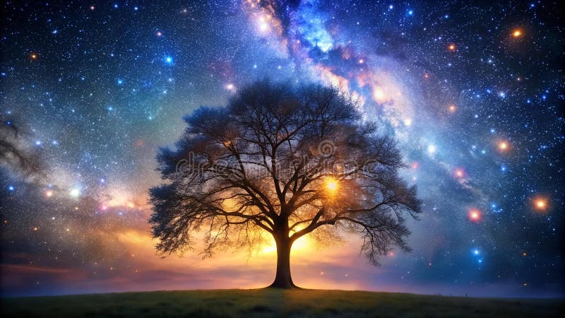 Celestial Canopy a Tapestry of Starlight Woven into a Trees Branches AI ...