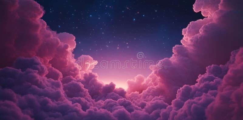 A Celestial Canvas of Clouds and Stars, Weaving a Symphony of Hues and Illumination Stock Image ...