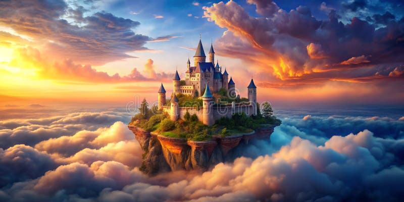 Celestial Castle in the Sky an Enchanted Castle Atop a Floating Island ...