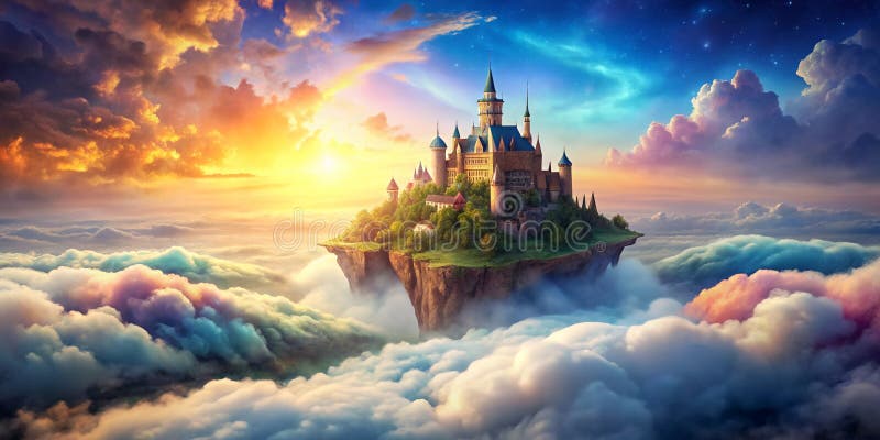 Celestial Castle in the Sky an Enchanted Castle Atop a Floating Island ...