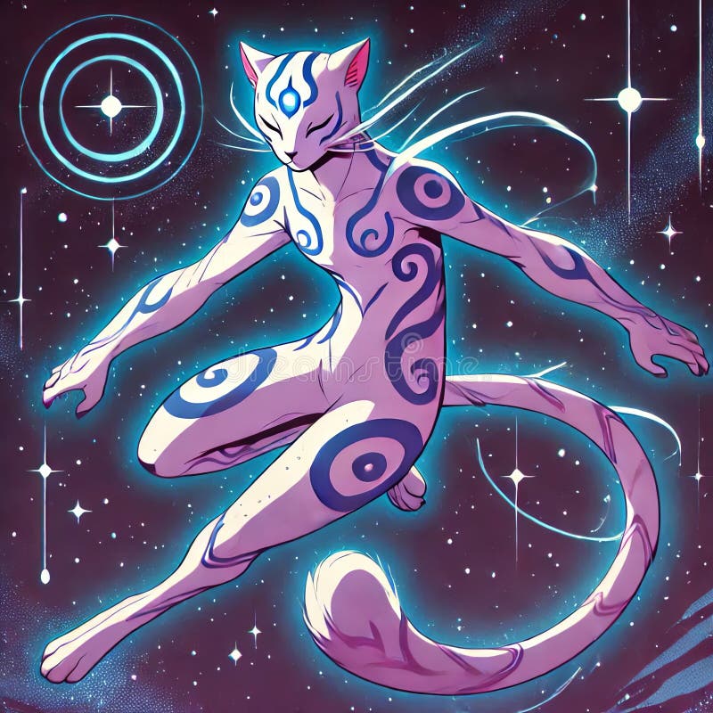 Celestial Cat Leaping Under Crescent Moon Stock Illustration ...