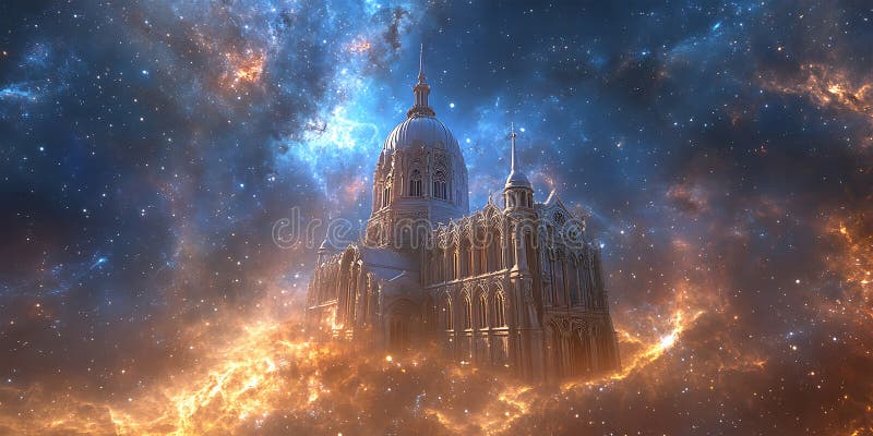 Celestial Cathedral Floating in a Galaxy of Stars for Cosmic Art, Space ...