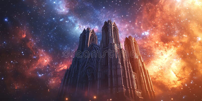 Celestial Cathedral Floating in a Galaxy of Stars for Cosmic Art, Space ...