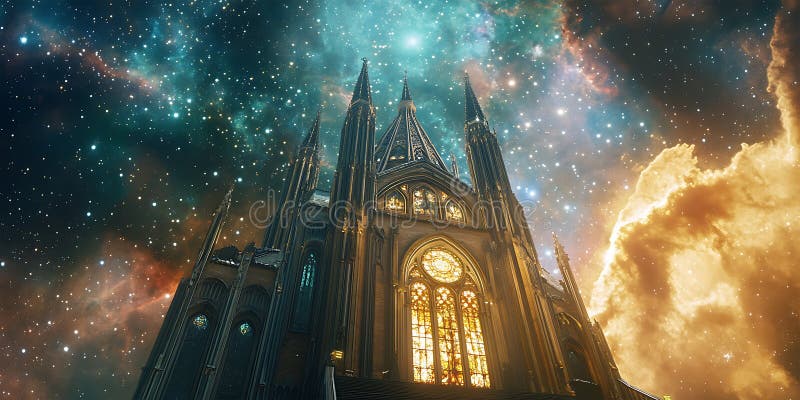 Celestial Cathedral Floating in a Galaxy of Stars for Cosmic Art, Space ...