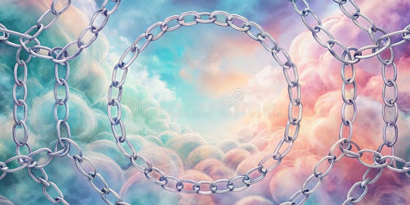Celestial Chains a Dreamlike Intertwining of Metal Links Against a Soft ...
