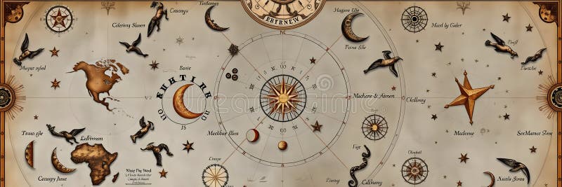 Celestial Chart of Birds and Constellations - a Vintage Astrological ...