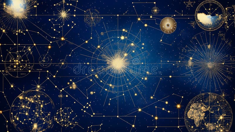 Celestial Chart with Stars, Constellations, and Cosmic Elements Set ...