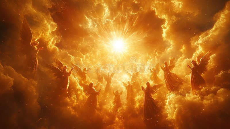 Celestial Choir of Angels Singing in Golden Clouds, Radiating Divine ...