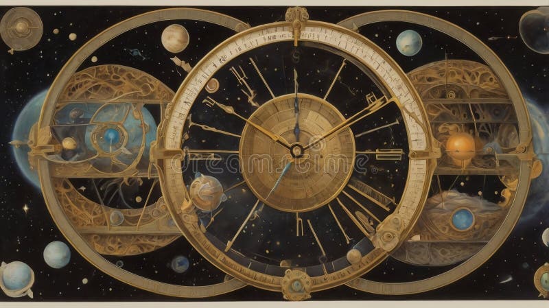 The Majestic Galactic Clock Suspended in the Cosmos Stock Illustration ...