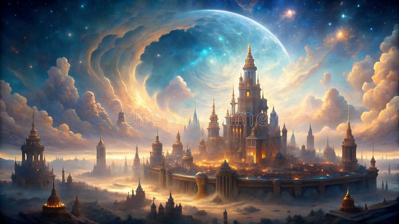 Celestial Citadel: a City of Light and Shadow Generative AI Stock ...