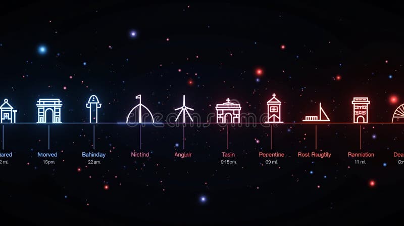 Celestial Cityscape a Neon Lit Journey through Iconic Landmarks Against ...