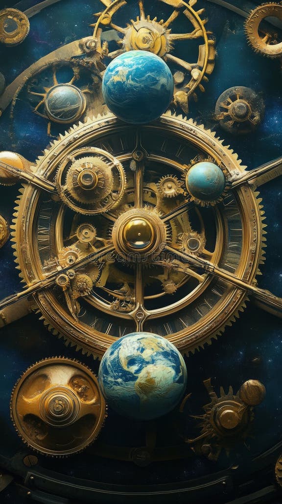 Intricate Celestial Clock Mechanism with Planetary Orbits and Detailed ...