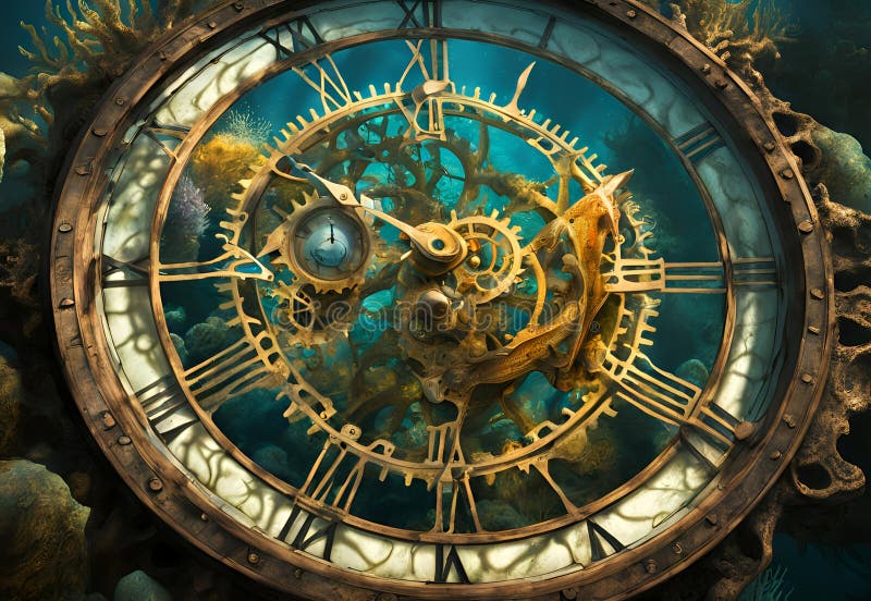 A Celestial Clock Floating in a Surreal Underwater Setting Stock ...