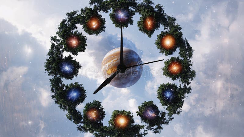 Celestial Clock in the Sky Surrounded by Trees with a Planet and ...