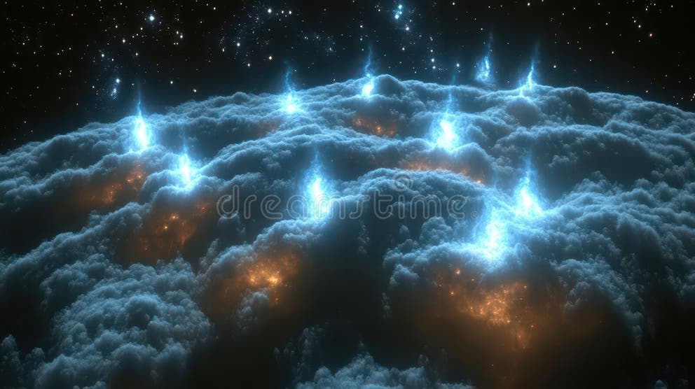 Celestial Cloud Formations, Energy Bursts Stock Illustration ...