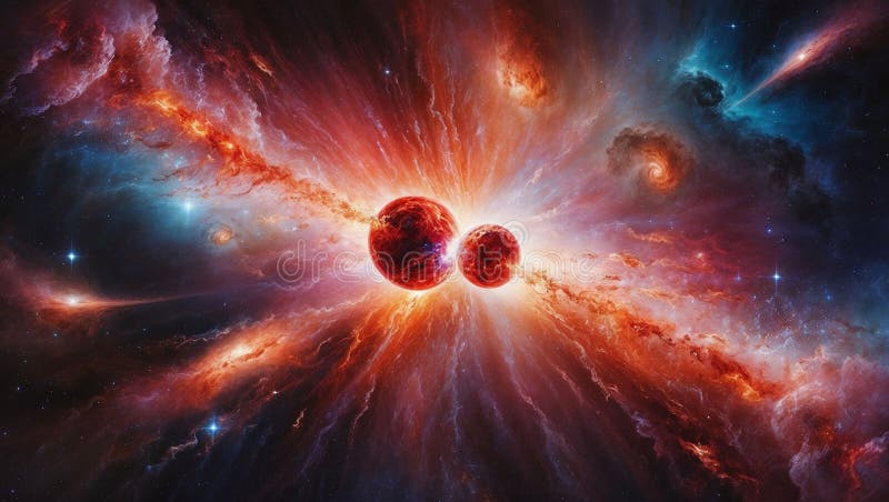 Celestial Collision of Two Stars in a Vibrant Cosmic Display Stock ...