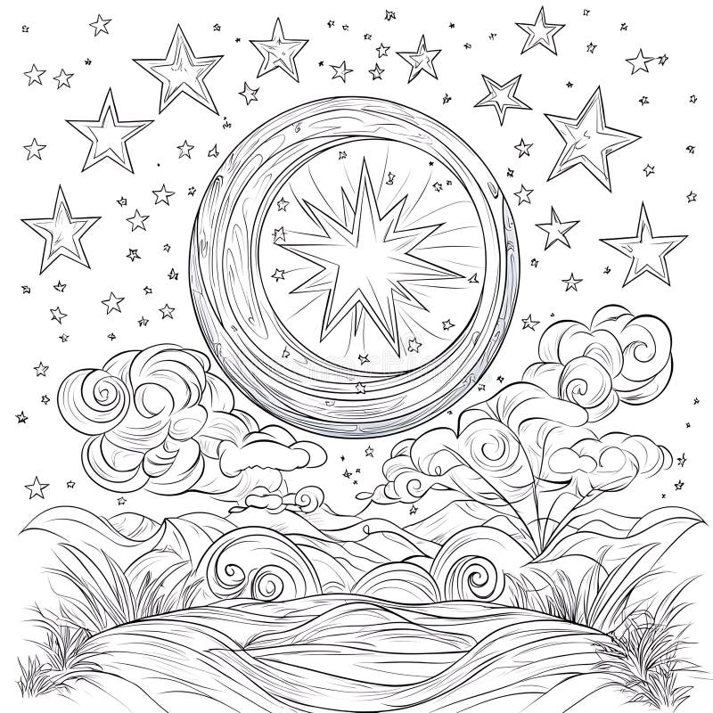 Celestial Coloring Page with Ethereal Elements Stock Illustration ...