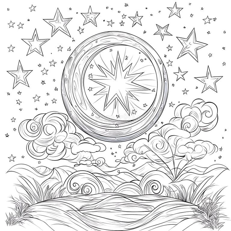 Celestial Coloring Page with Ethereal Elements Stock Illustration ...