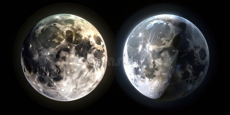 A Celestial Comparison Two Lunar Representations, Illuminated Differently, Revealing Surface ...