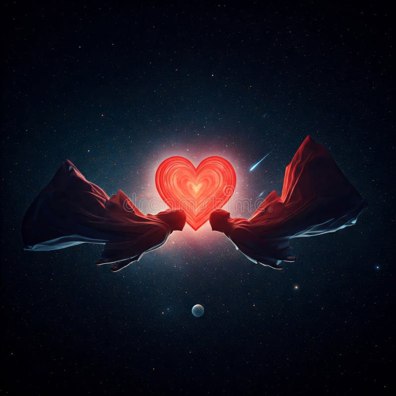 Celestial Connection: Cosmic Figures Holding Glowing Heart Under ...