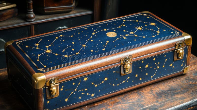 Celestial Constellations Adorn Wooden Storage Box Stock Illustration ...