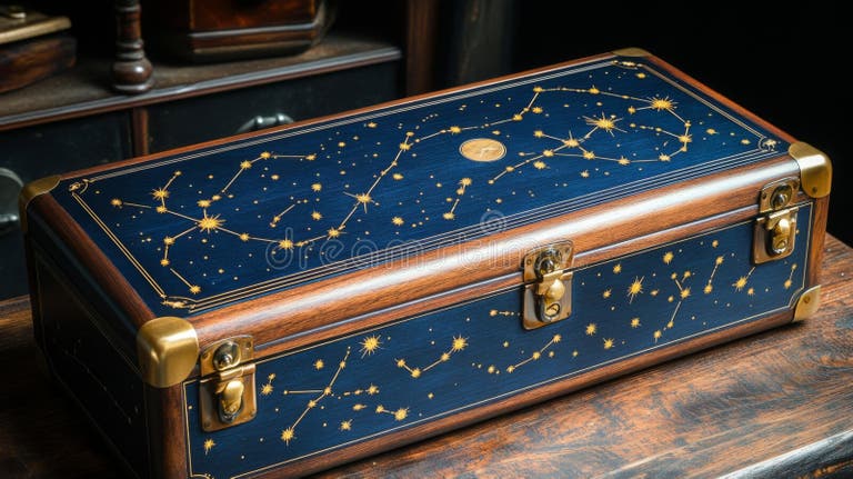 Celestial Constellations Adorn Wooden Storage Box Stock Illustration ...